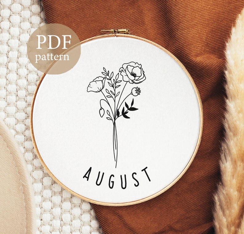 August Birth Flower Hand Embroidery Pattern Birth Month - Etsy