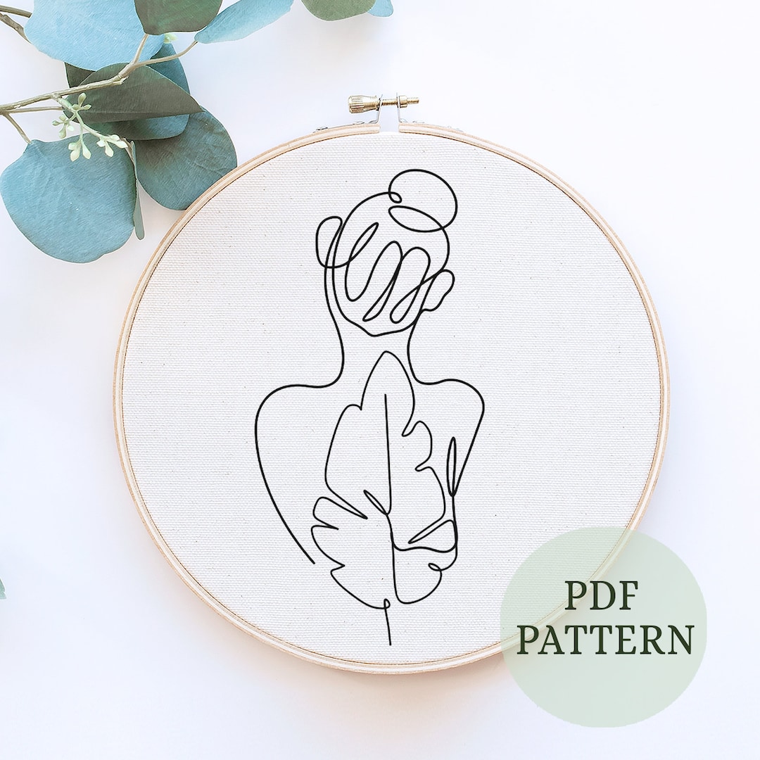 Woman Line Art Embroidery Design: Plant Lady Pattern, Needelwork (PDF ...