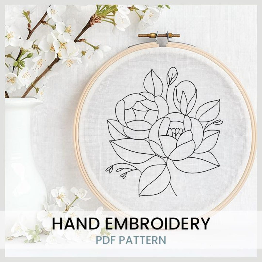 Peony Embroidery Pattern: Beginner Friendly Floral Hoop Art (PDF ...
