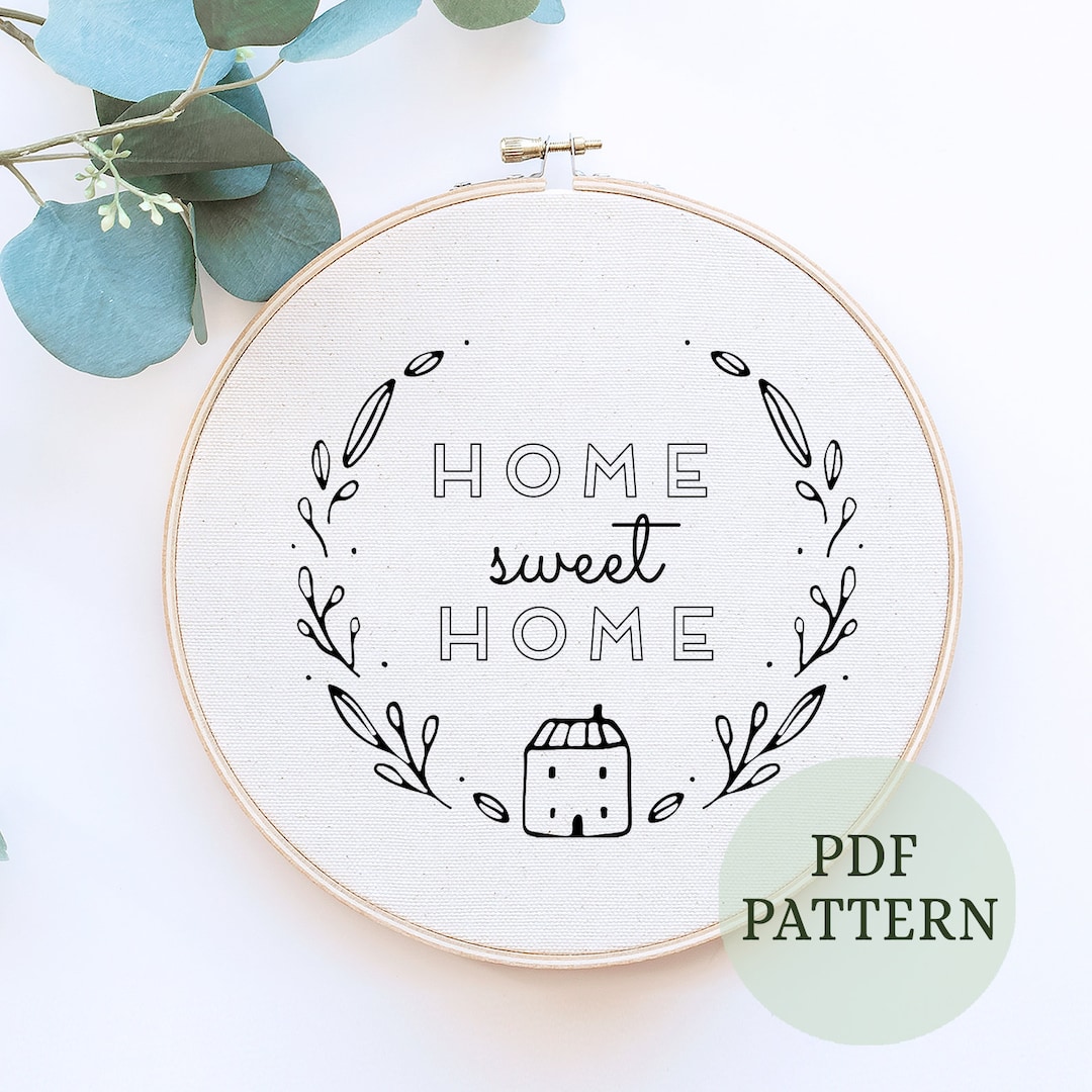 Home Sweet Home Hand Embroidery Pattern - Floral Wreath - PDF - Instant ...