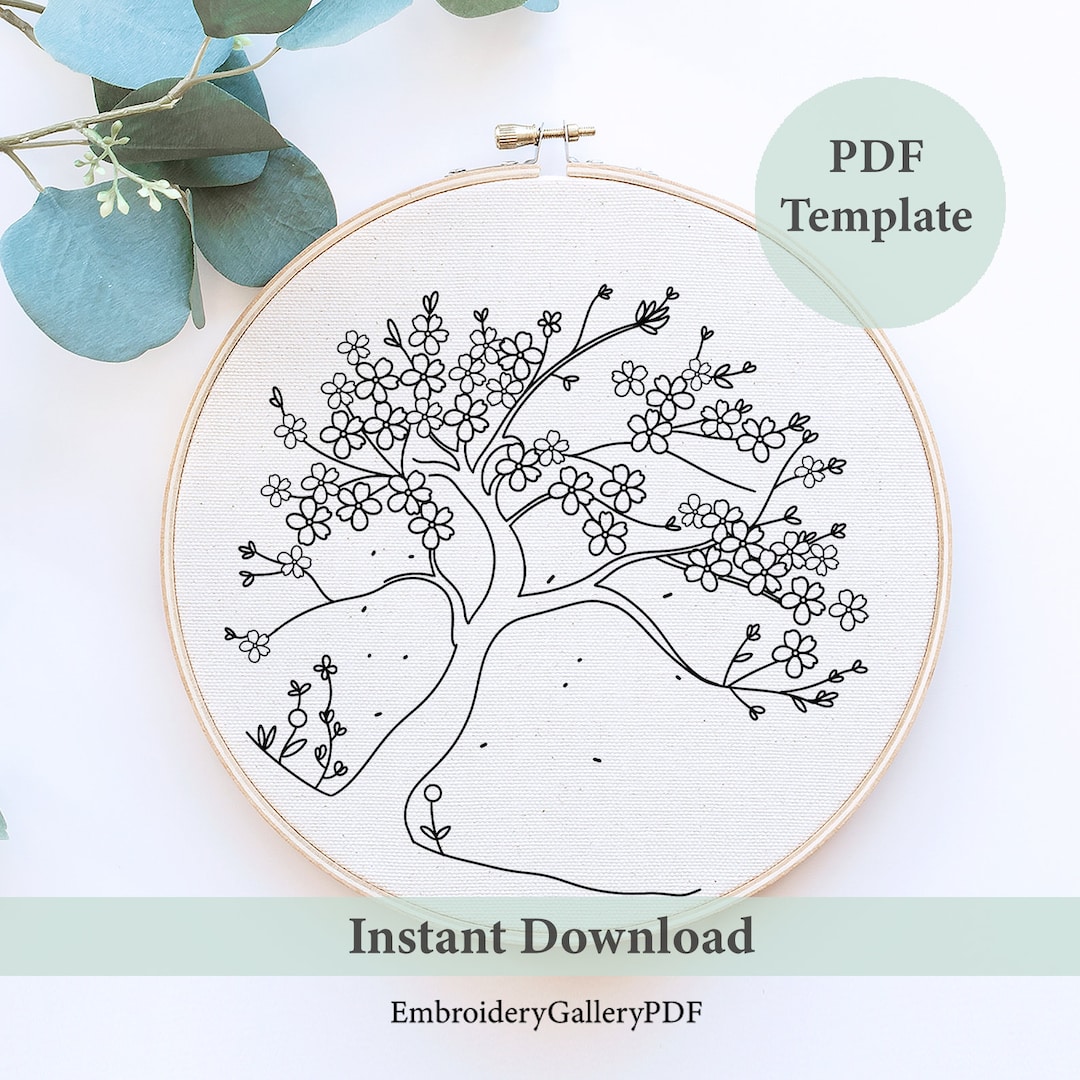 Cherry Blossom Tree Embroidery Pattern, Sakura Embroidery, Flowers ...