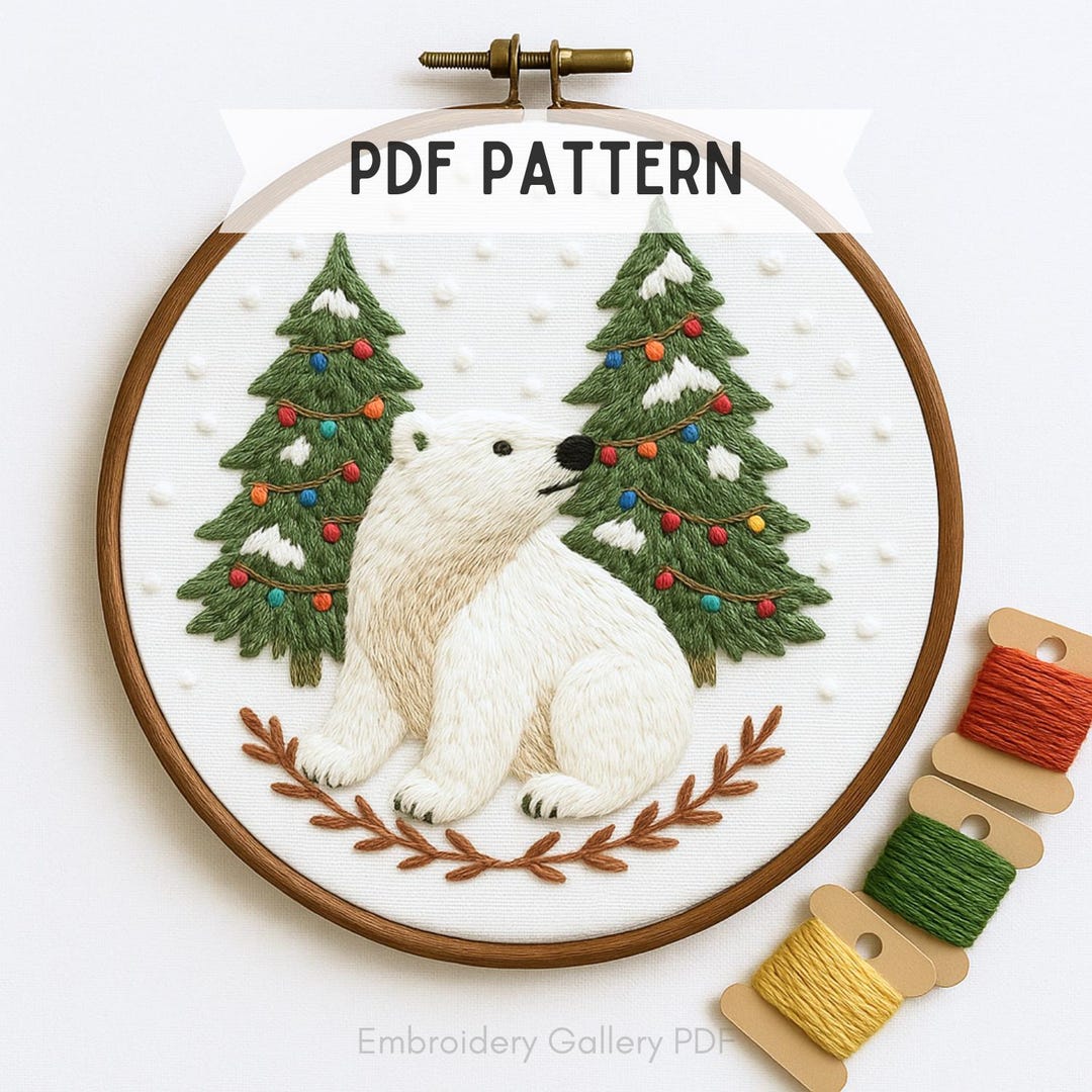 Polar Bear Hand Embroidery Pattern: Winter Embroidery, Instant Download ...