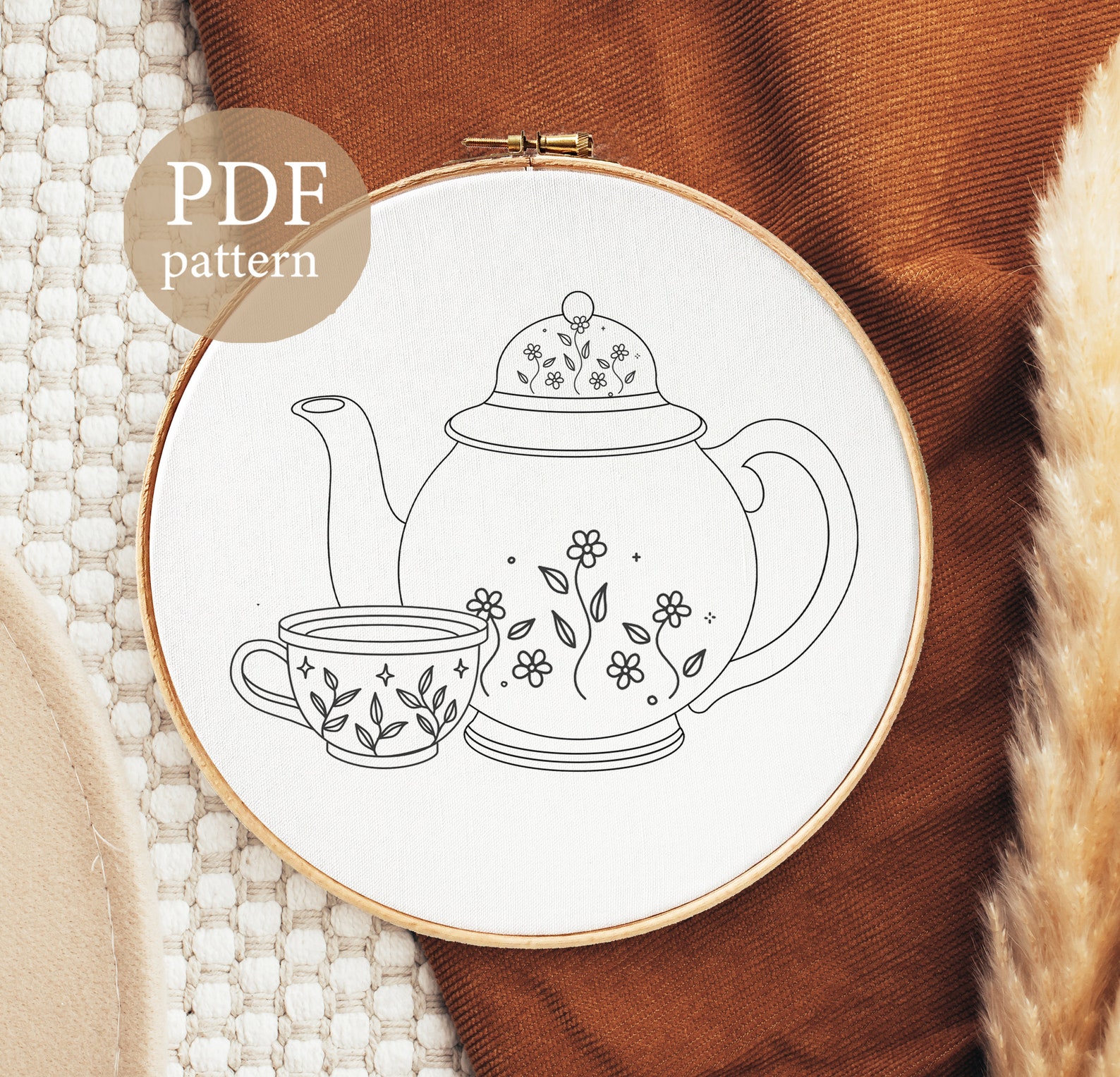 Teapot & Teacup Floral Embroidery Pattern: Beginner Hoop Art (PDF ...