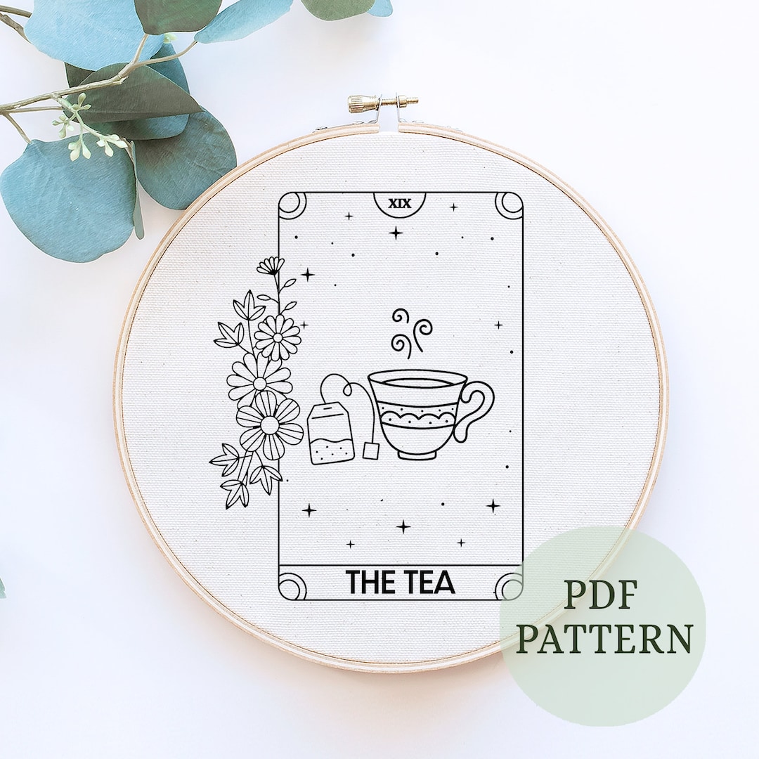Tea Tarot Card Embroidery Pattern: Floral Tea Cup (digital Download) - Etsy