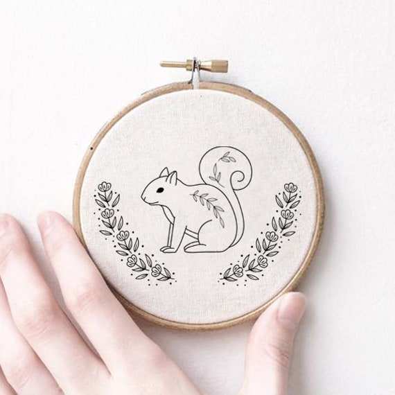 Squirrel Hand Embroidery Pattern Thread Painting DIY Autumn | Etsy
