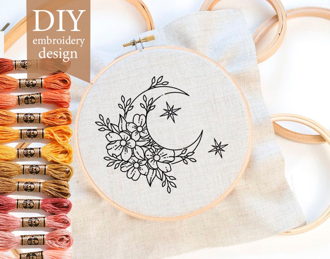 Floral Moon Embroidery PDF Pattern Hand Embroidery Pattern - Etsy