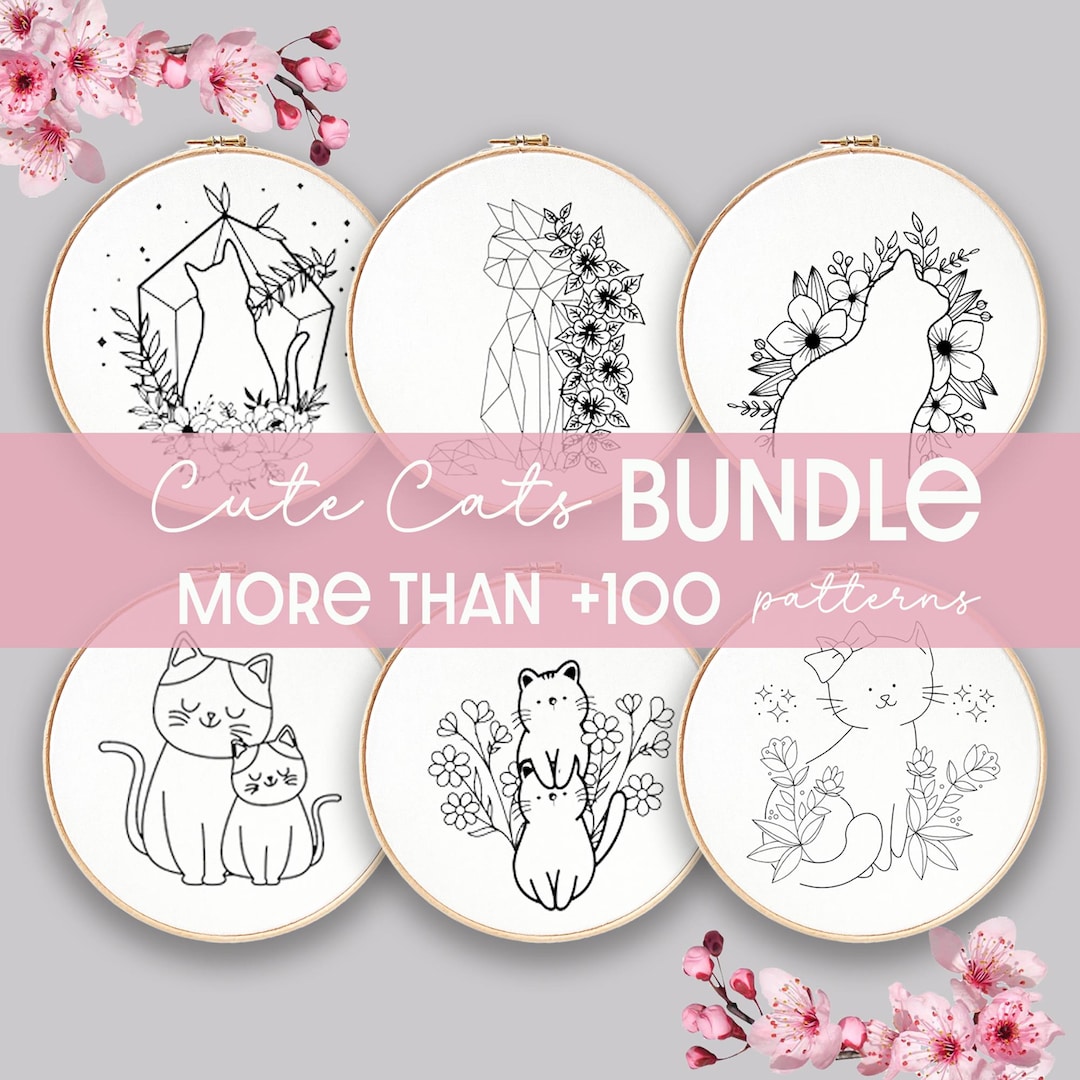 Cat Embroidery Pattern Bundle, Cute Beginner Designs (PDF) - Etsy