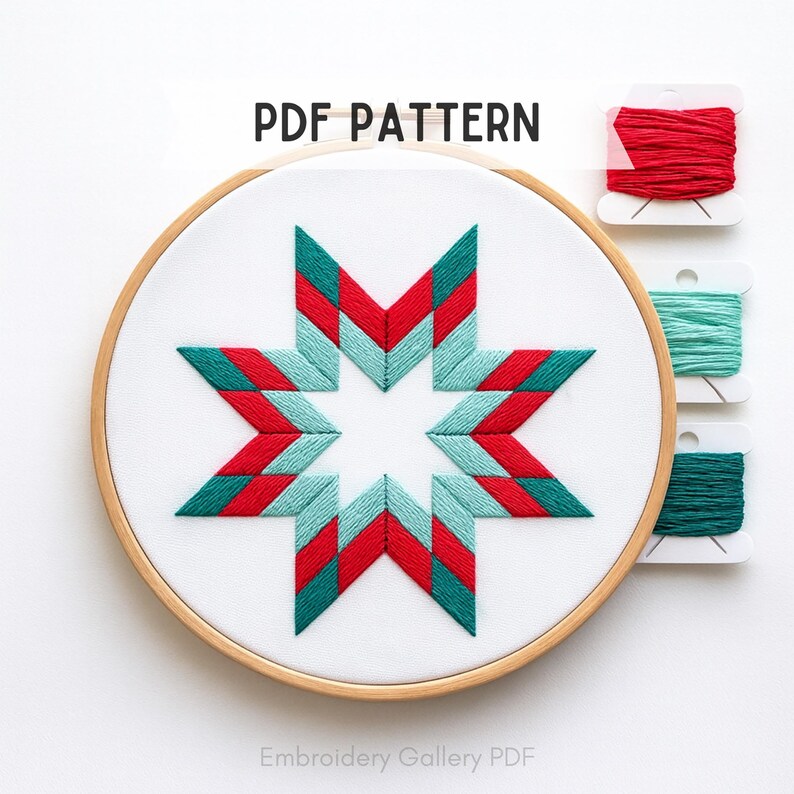 Christmas Star Embroidery Design, Modern Mandala Pattern (PDF Download ...
