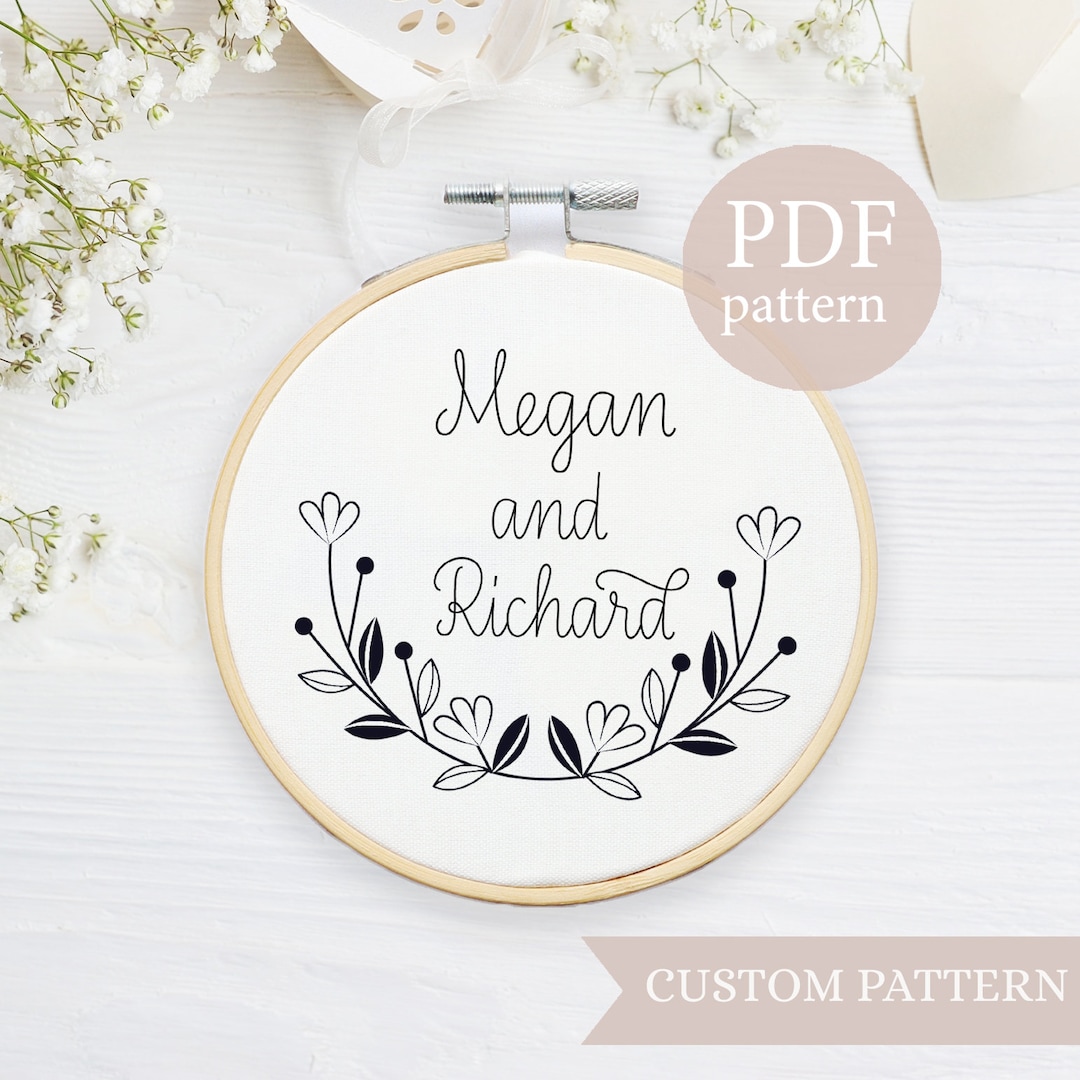 Custom Wedding Hand Embroidery Pattern, Floral Wreath, Bridal Shower ...