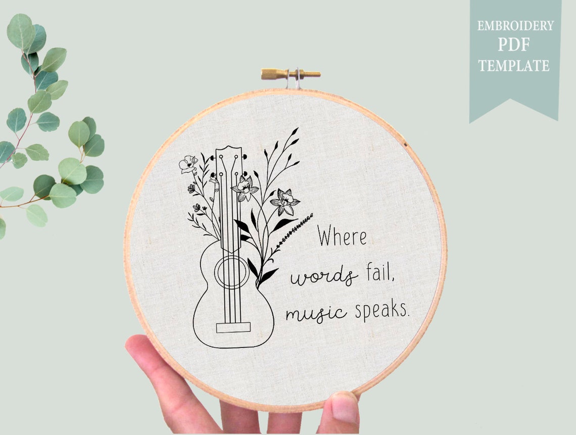 Guitar Embroidery Hand Embroidery Pattern Music Design - Etsy