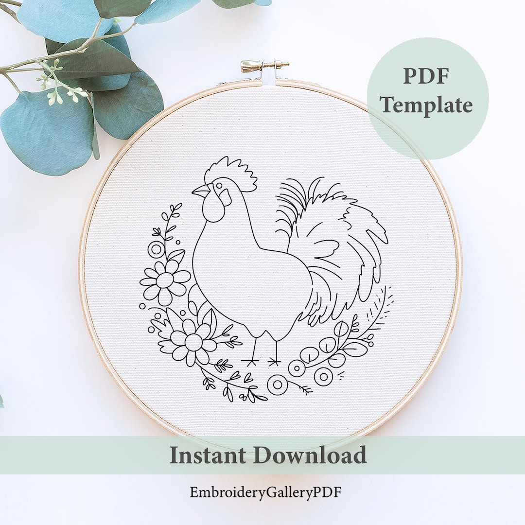 Rooster Embroidery, Beginner Embroidery, Embroidery Template, Farm ...