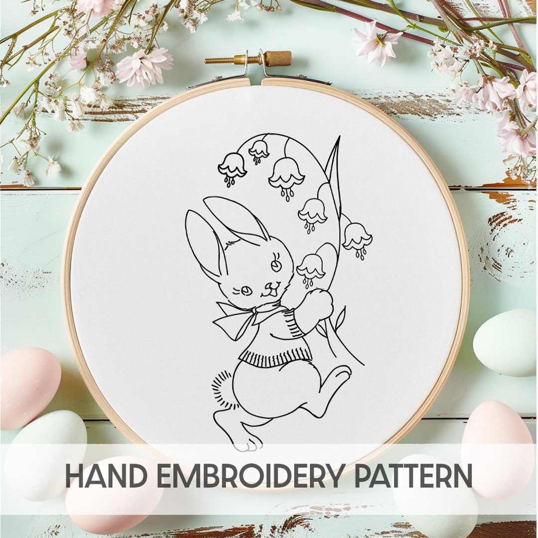 Spring Bunny Hand Embroidery Pattern, Bunny Rabbit, Easter Embroidery ...