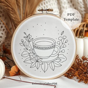 Teacup Hand Embroidery Pattern, Tea Cup Embroidery Pattern, Floral ...