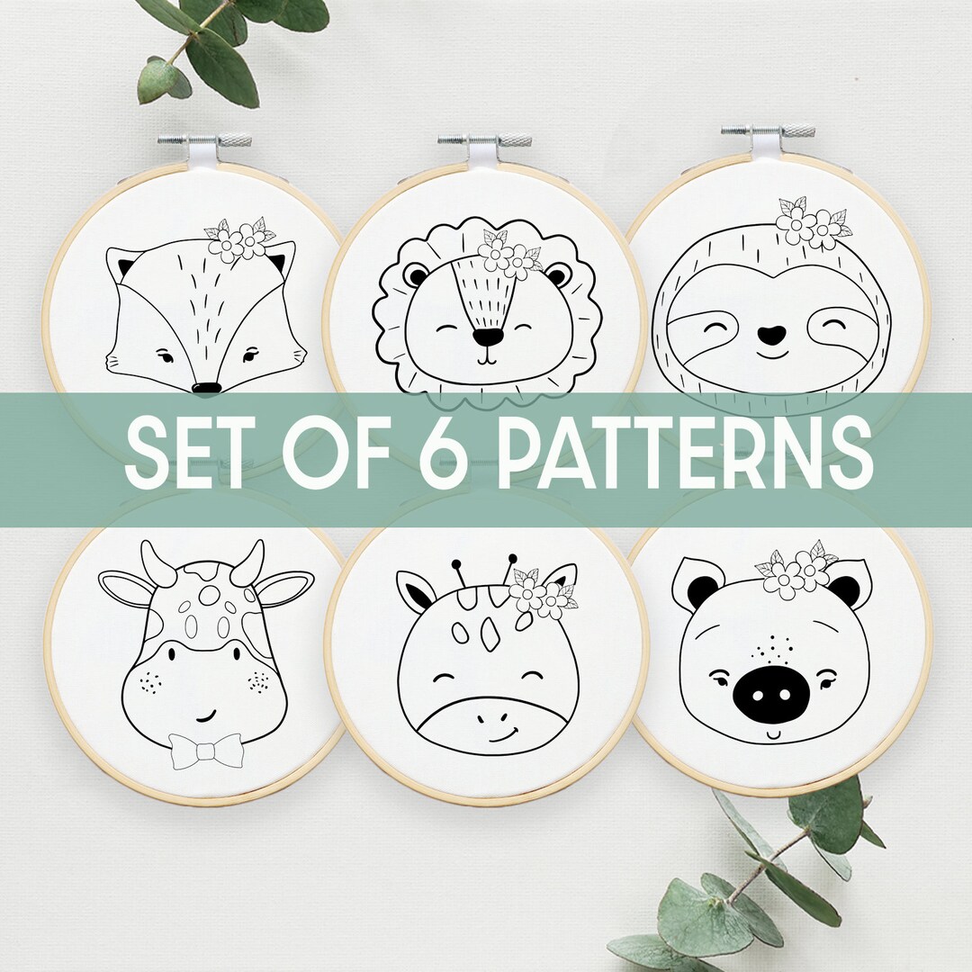 Animal Face Embroidery Pattern: Beginner DIY Hoop Art (PDF Download) - Etsy