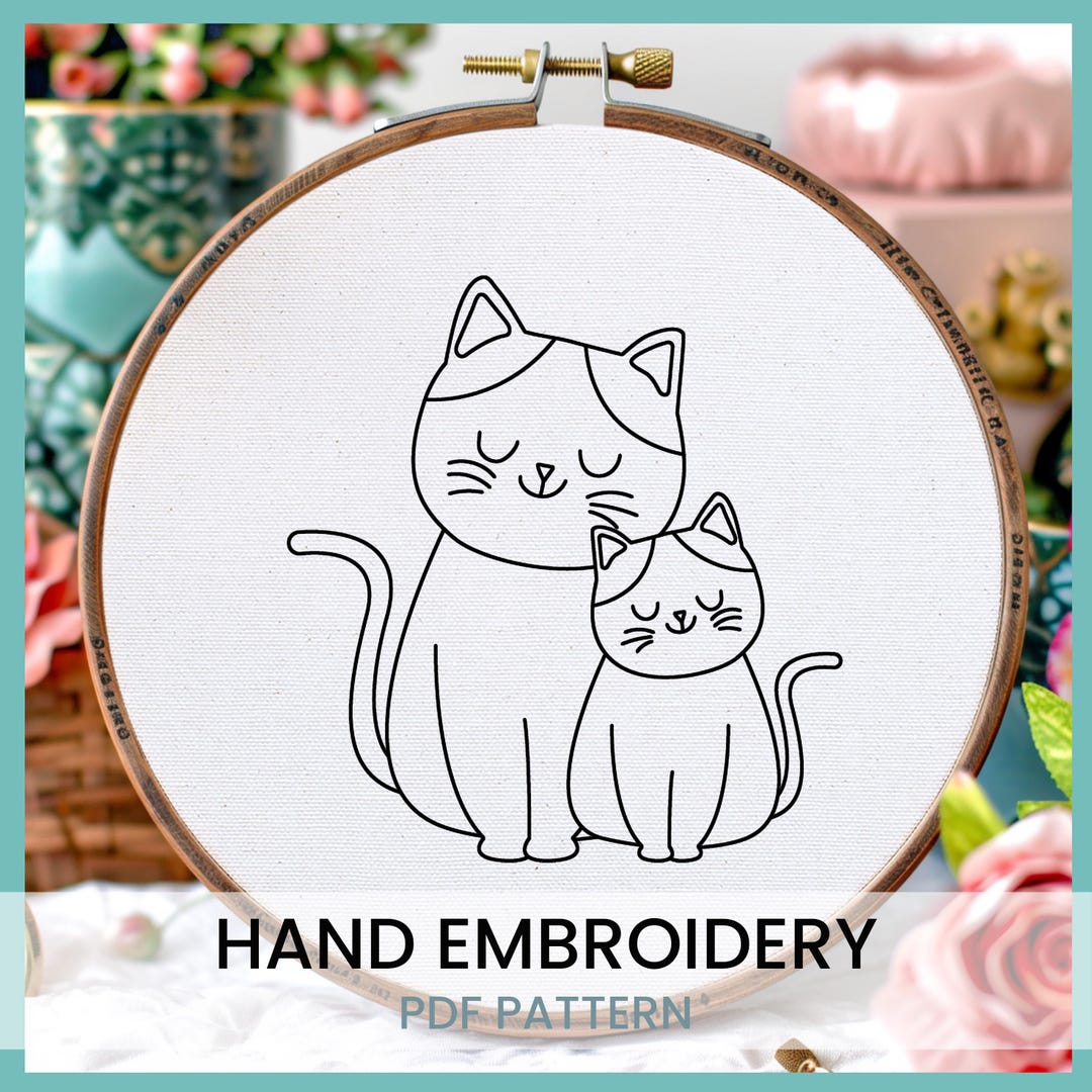 Cats Embroidery Pattern, Hand Embroidery Pattern in PDF, DIY Embroidery ...