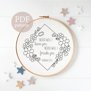 Christian Hand Embroidery Pattern, Hebrews 13:5, Digital PDF Pattern ...