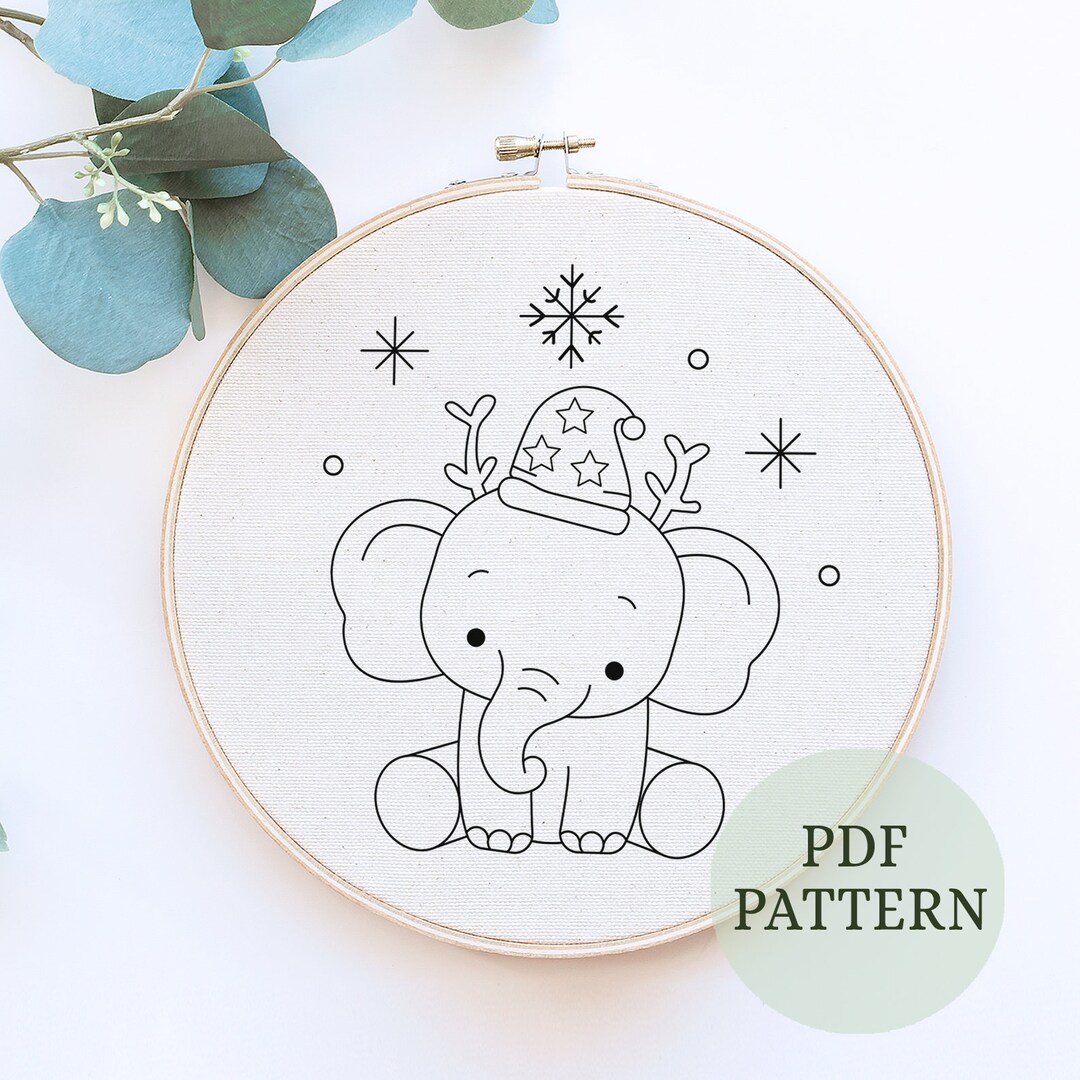 Winter Elephant Embroidery Pattern, Embroidery Template, Hand ...