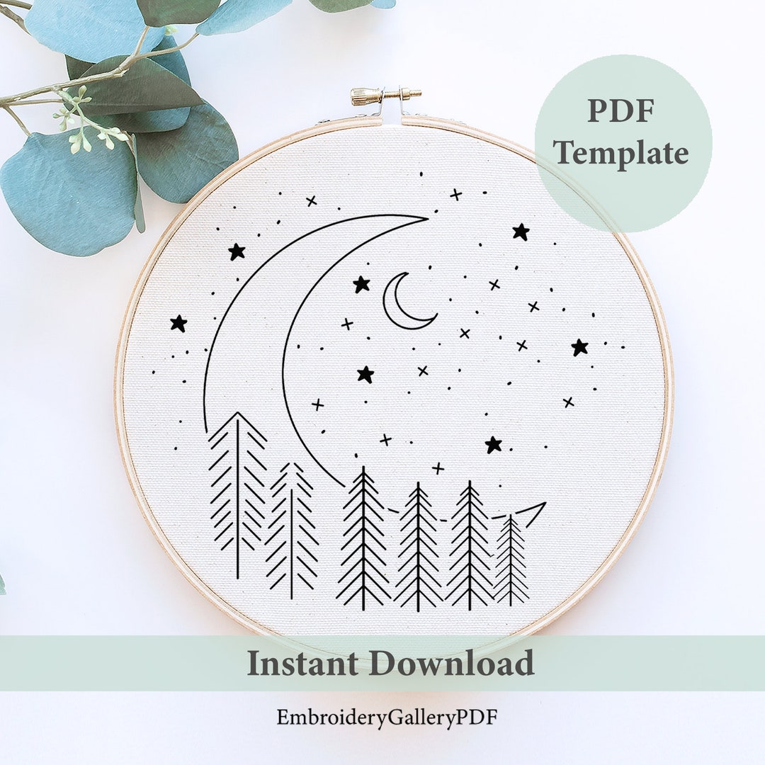 Moon Hand Embroidery Pattern, Hand Embroidery Art, Embroidered Home ...