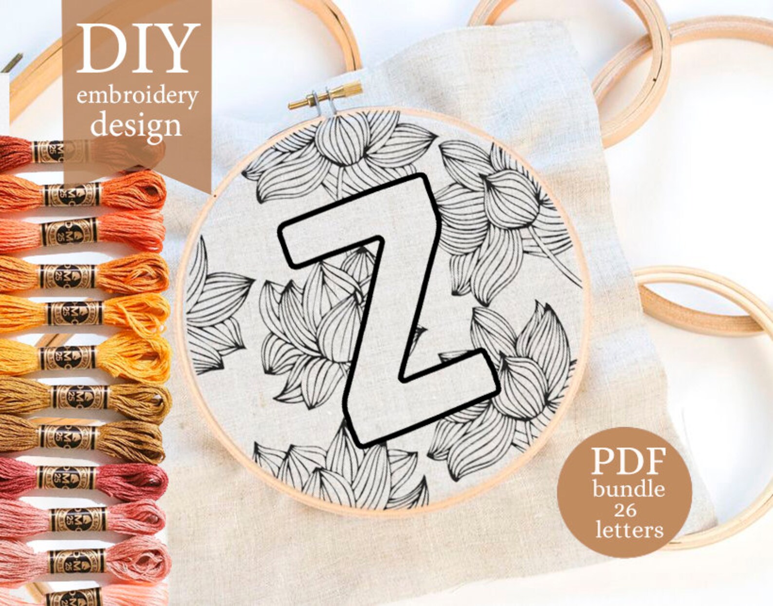 Set Alphabet Letters Embroidery Pattern PDF Floral Letter - Etsy