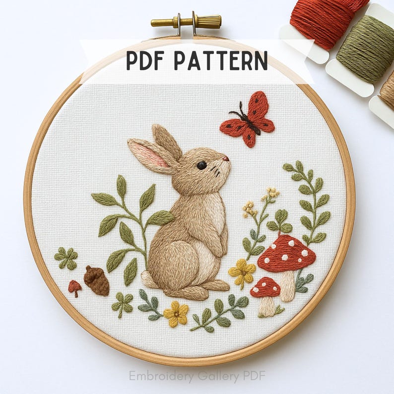 Bunny Garden Hand Embroidery Pattern: Botanical Spring Flowers (digital ...