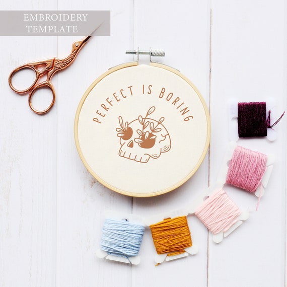 Perfect is Boring Embroidery PDF Pattern Funny Quote Floral - Etsy