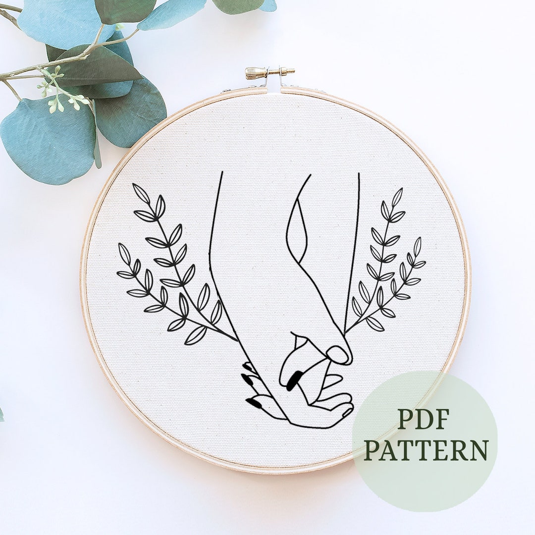 Hands With Flowers Embroidery Design: Art Line Stitch, Modern Craft ...