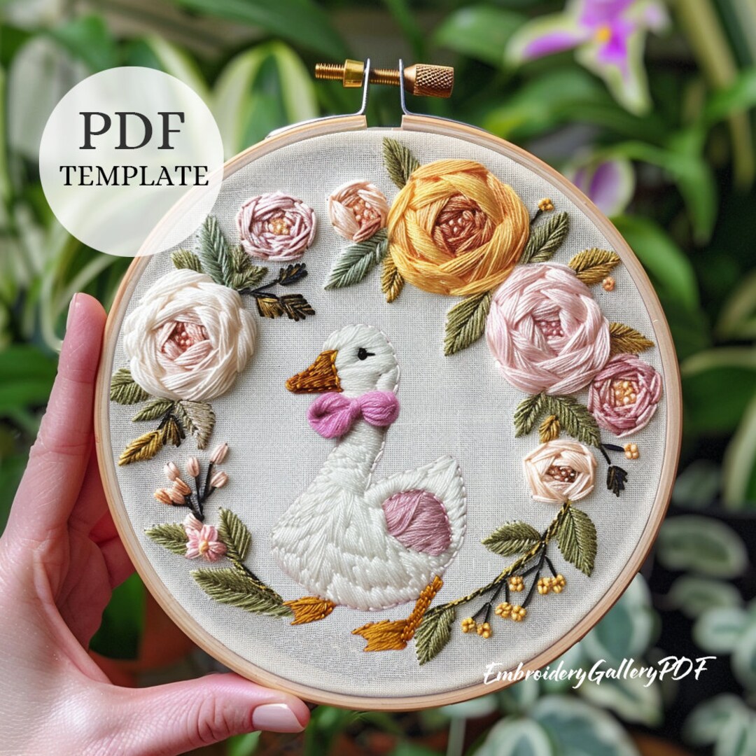 Garden Goose Embroidery Template, Little Duck Embroidery Design, Cute ...