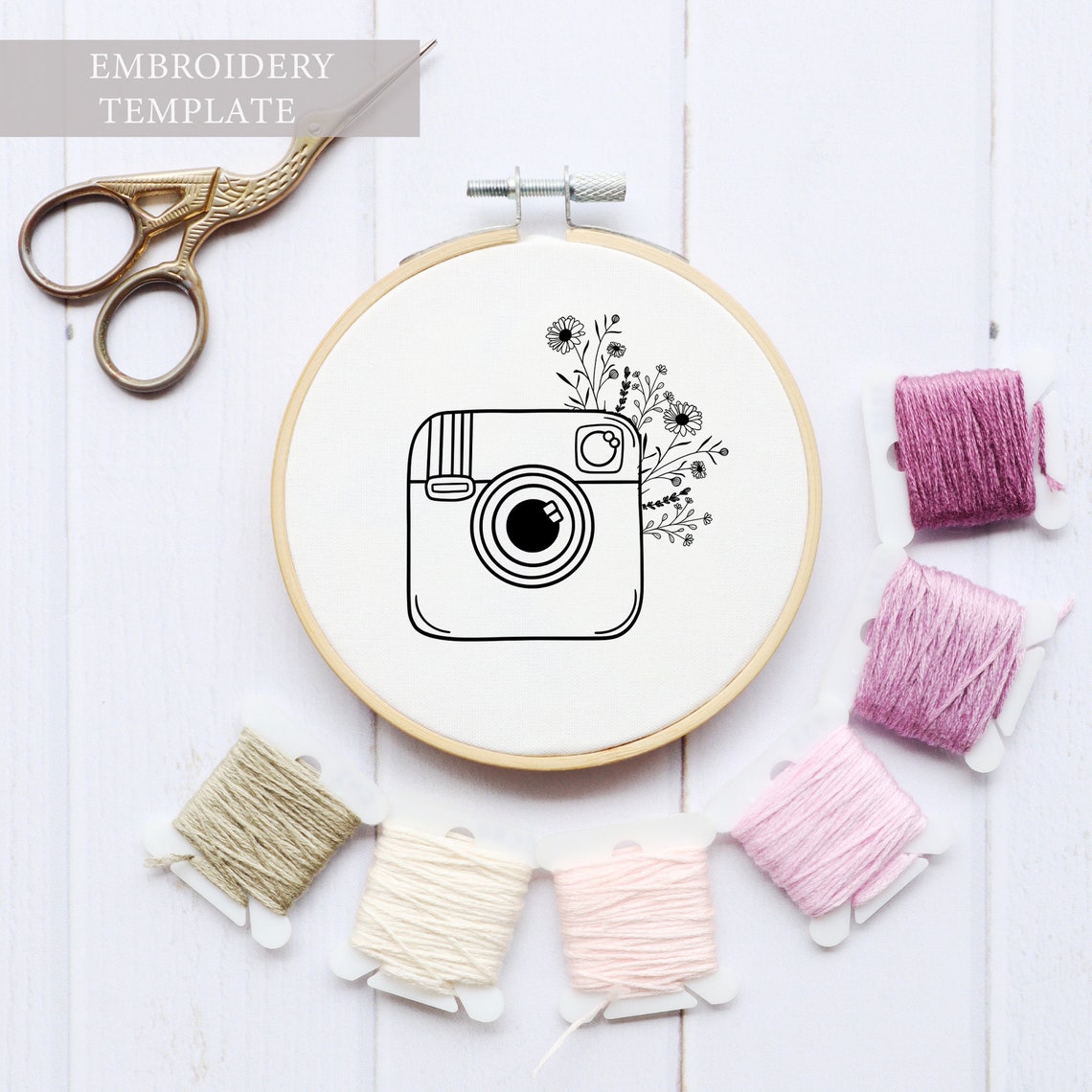 Modern Camera Hand Embroidery Pattern Floral Camera Pattern - Etsy