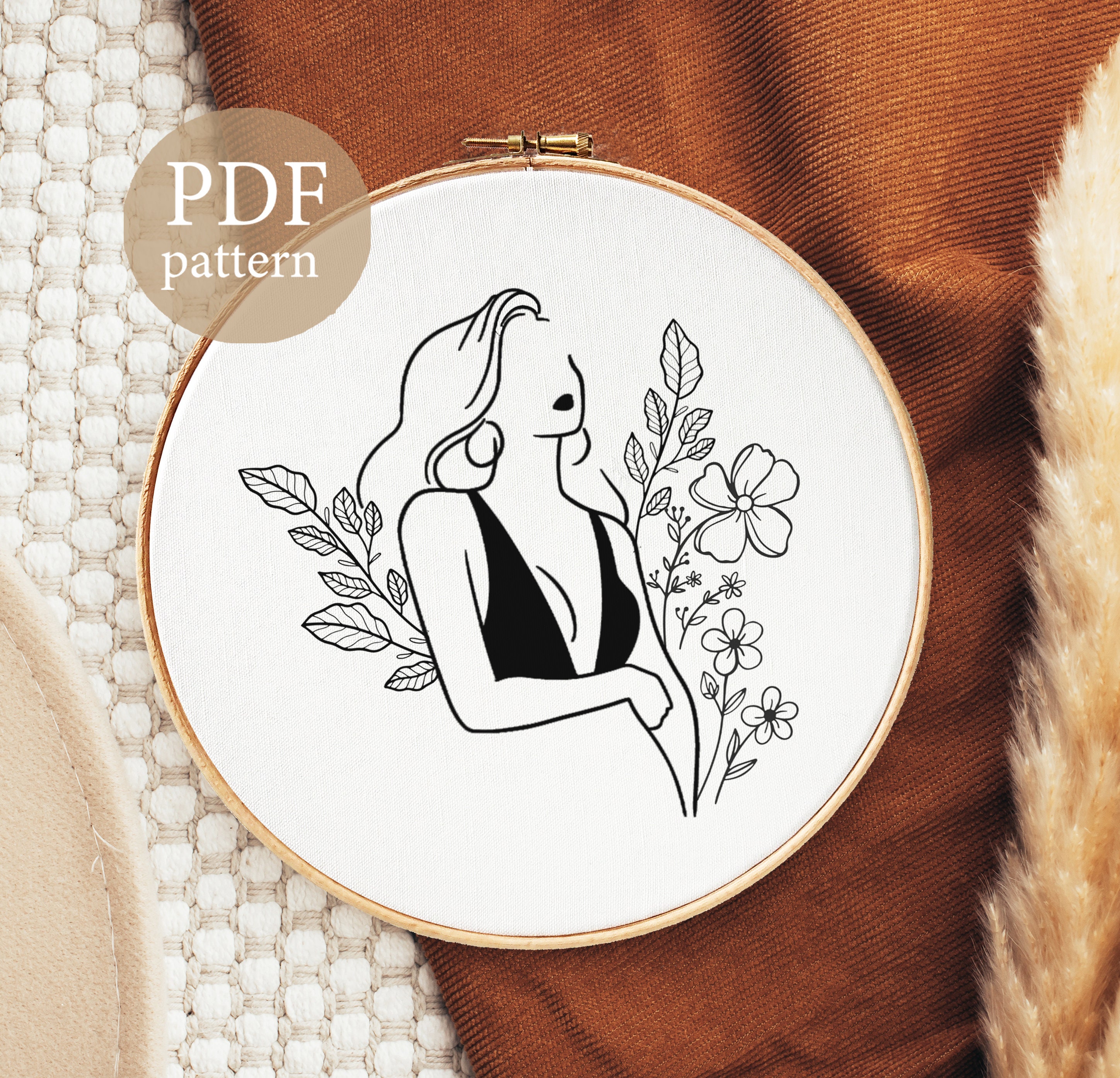 Floral Lady Embroidery Pattern: Beginner DIY Hoop Art, DIY Project ...
