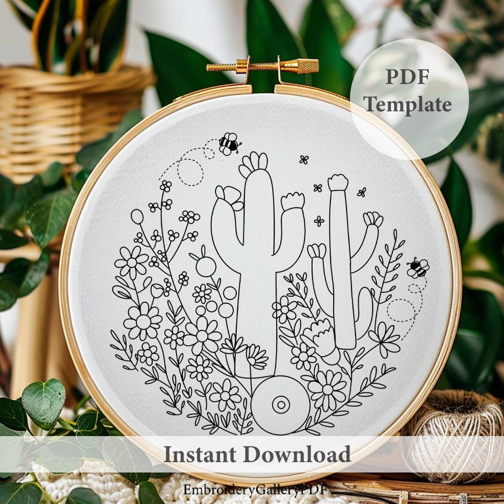 Cactus Embroidery Pattern: Floral Botanical Design (PDF Download) - Etsy