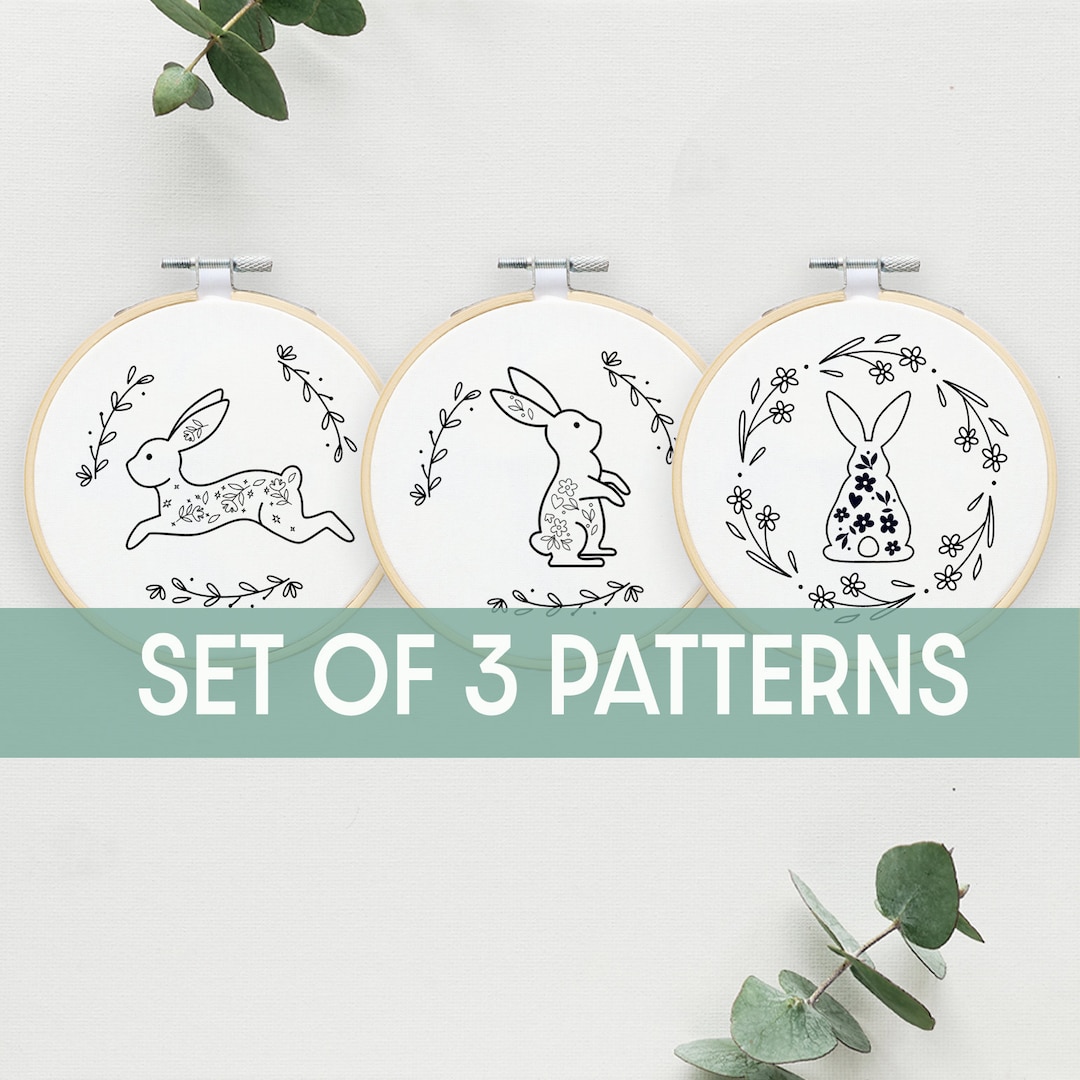 Animals Embroidery Design, Bunnies Embroidery Pattern, Bunny Embroidery ...