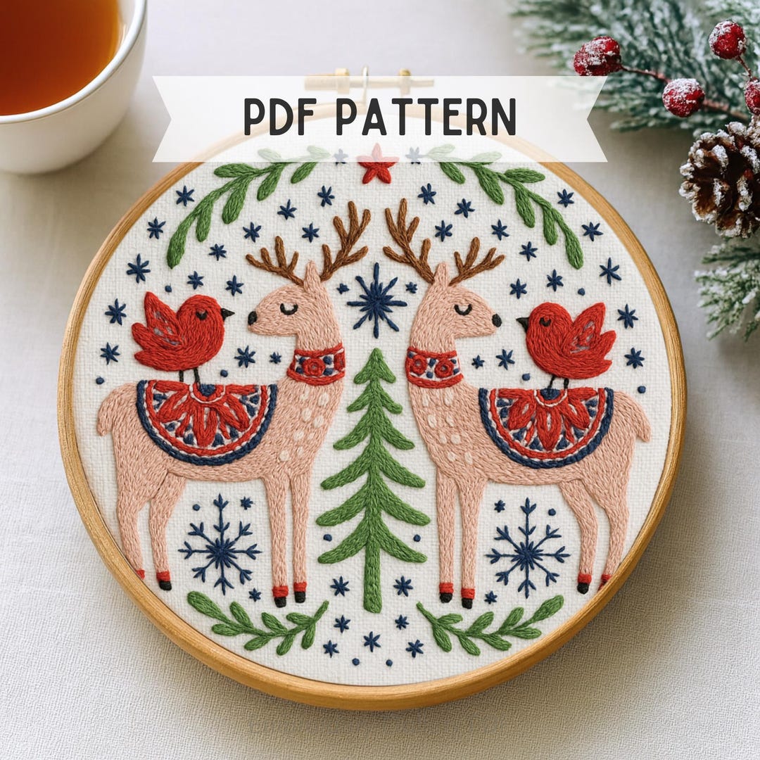 Nordic Reindeer Hand Embroidery PDF Digital Pattern, Winter Animal ...