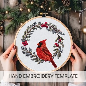 Christmas Cardinal Hand Embroidery, Winter Bird Template, Instant ...