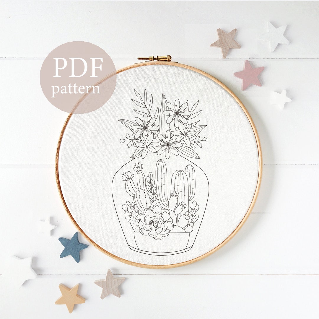 Cactus & Succulent Embroidery Pattern: Beginner Tropical Design (PDF ...