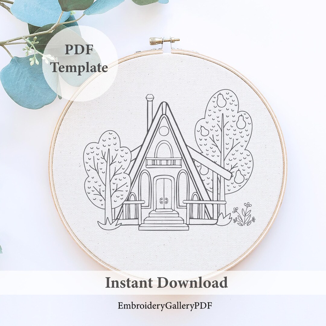 Cozy Autumn Cabin, Forest Hand Embroidery Design, PDF Pattern, Instant ...