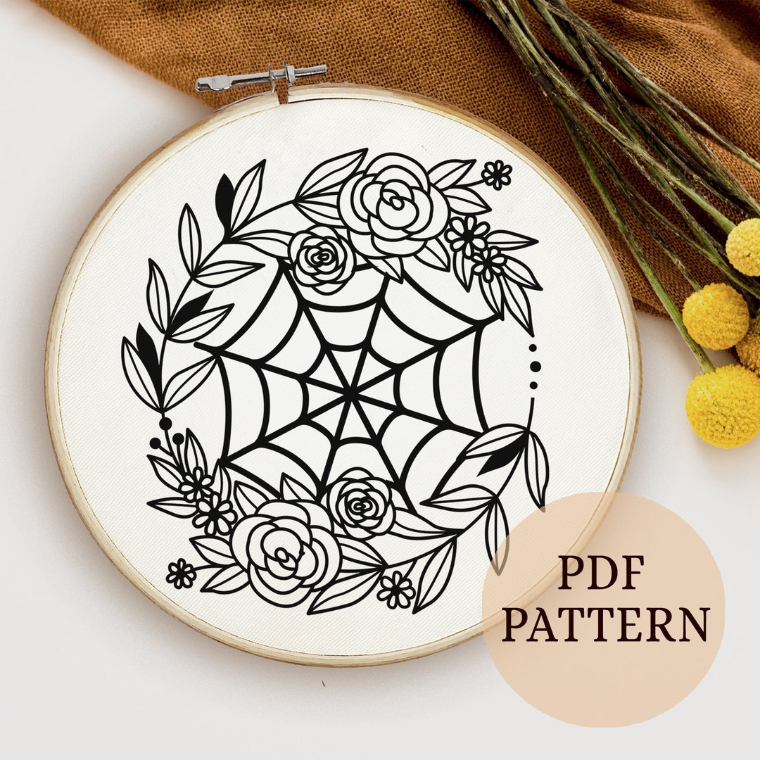 Spider Web Floral Hand Embroidery Pattern: Halloween DIY Decor (PDF ...