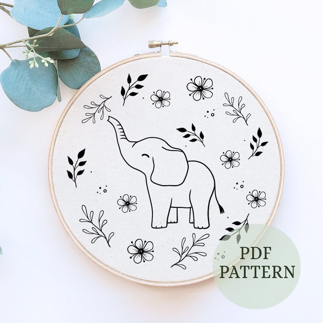 Floral Elephant Hand Embroidery Pattern: Printable Needlework Designs ...