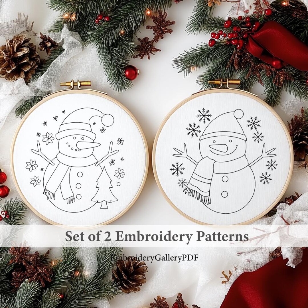 Snowman Embroidery Pattern (set of 2) - Christmas Winter Design (PDF ...