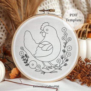 Chicken Embroidery Pattern, Hen Embroidery, Modern Hand Embroidery, PDF ...