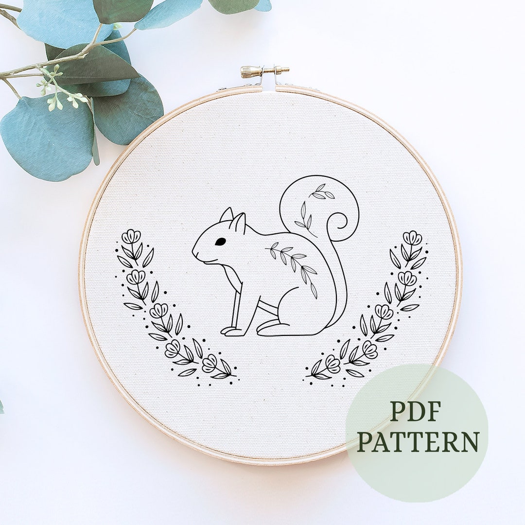 Squirrel Hand Embroidery Pattern, Thread Painting DIY, Autumn ...