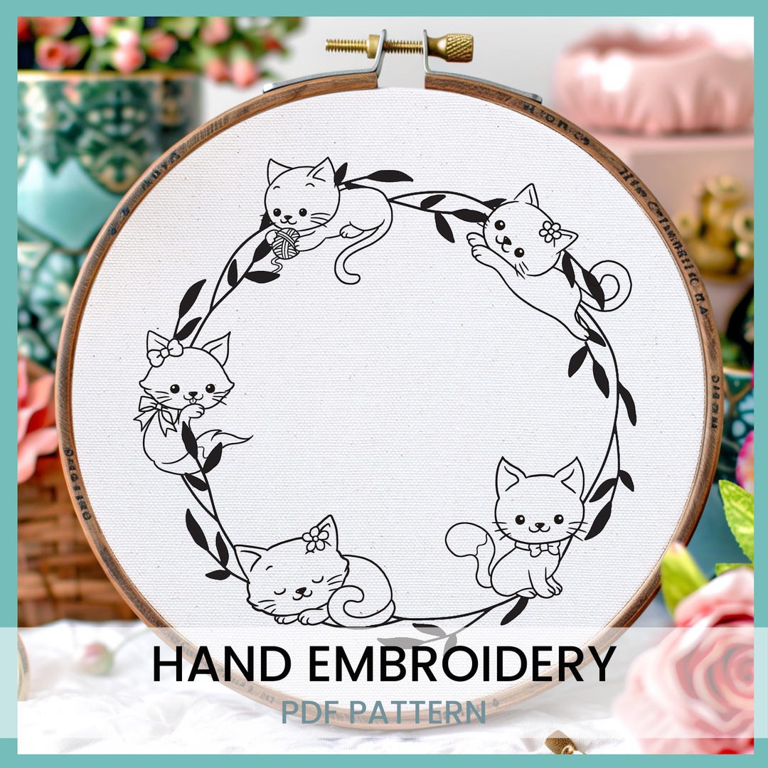 Cats Hand Embroidery Pattern PDF, Printable Template for Hand ...