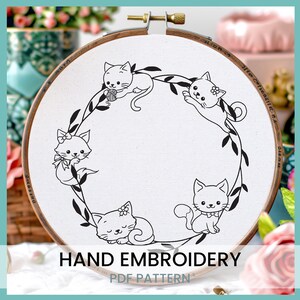 Cats Hand Embroidery Pattern PDF, Printable Template for Hand ...