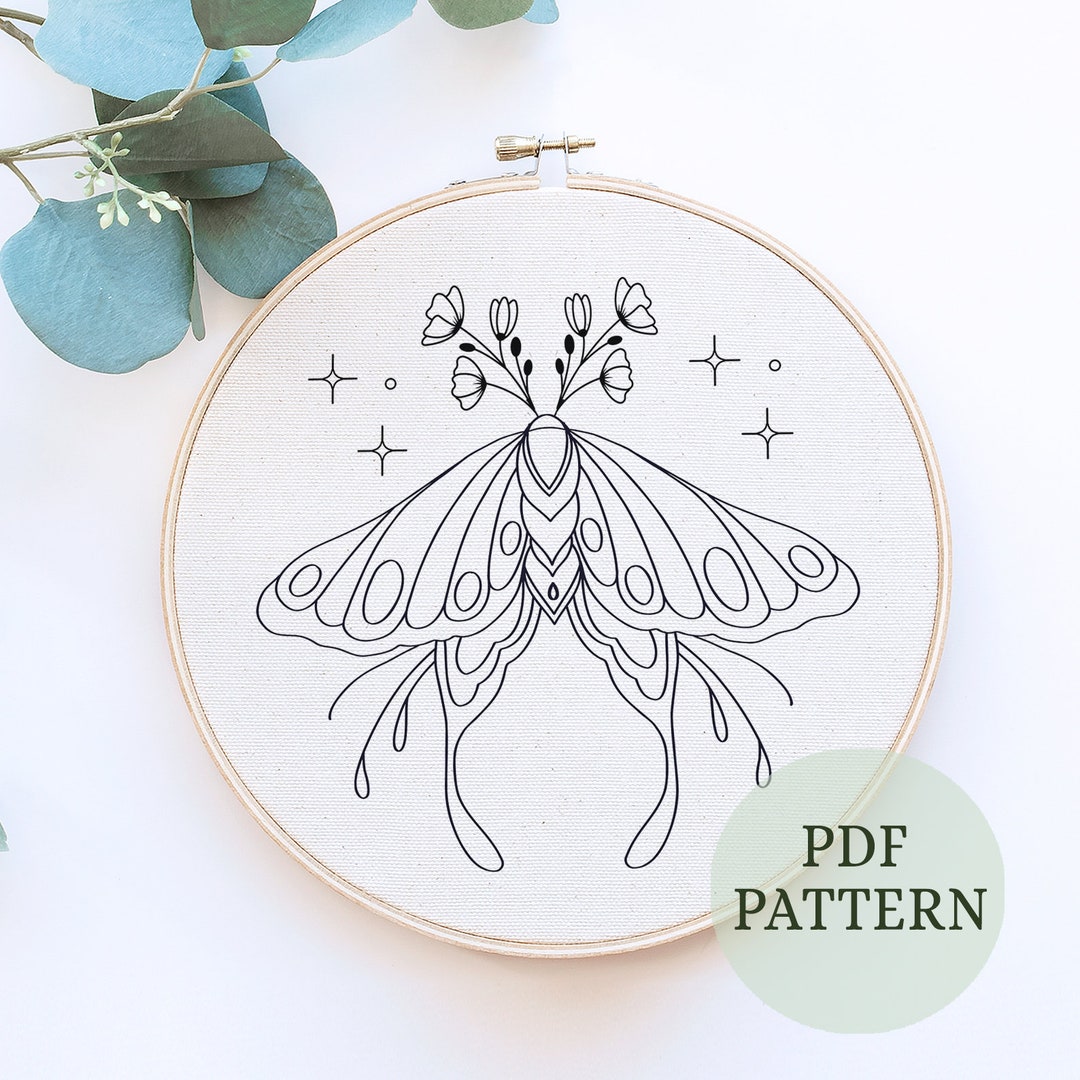 Moth Embroidery Pattern, Hawkmoth Embroidery, Death Moth Embroidery ...