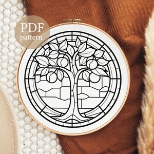 Apple Tree Embroidery Pattern, Stained Glass Tree, Digital Download ...