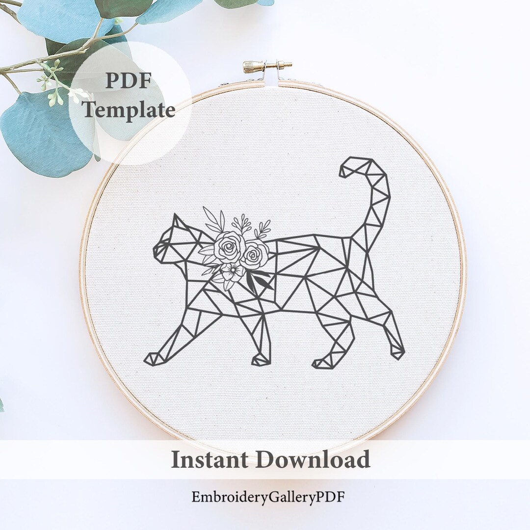 Geometric Cat Embroidery Pattern, Geometric Design, Geometric Animal ...