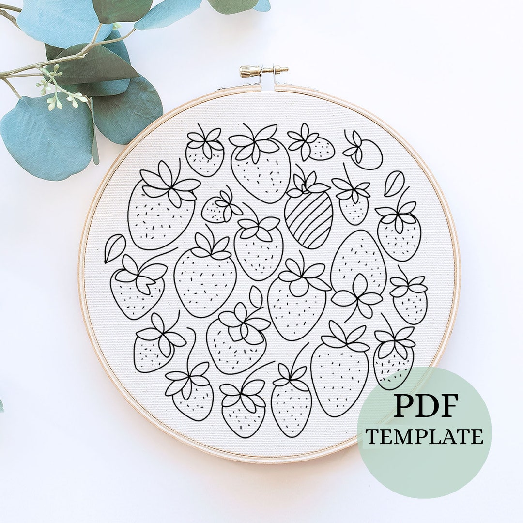 Strawberries Embroidery Template, PDF Pattern, Cute Strawberry Decor ...