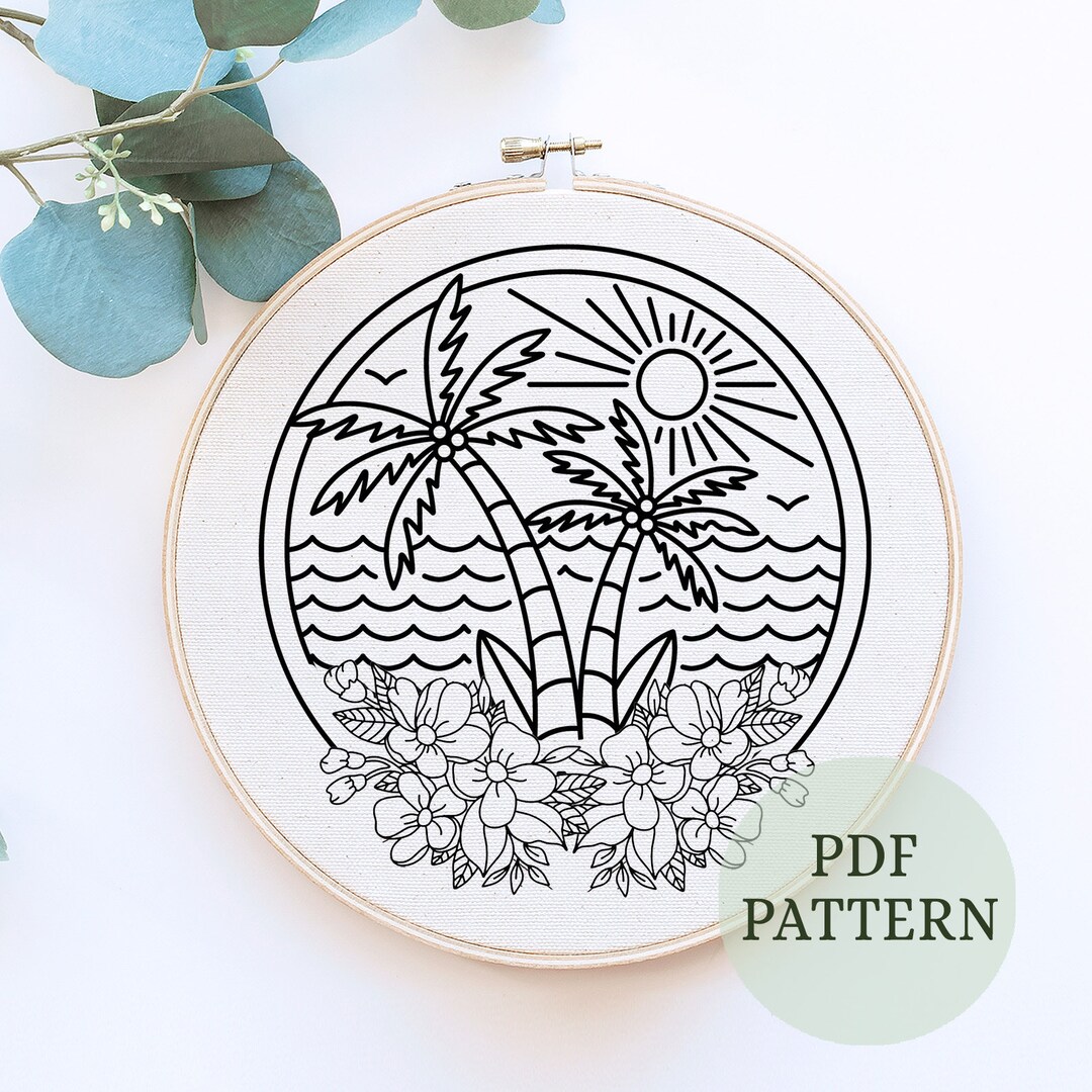 Summer Embroidery Pattern, Beach Embroidery Design, Summer Pattern, DIY ...