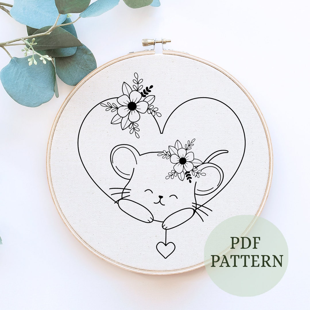 Sweet Mouse Embroidery Pattern, Beginner Embroidery Pattern, Funny ...