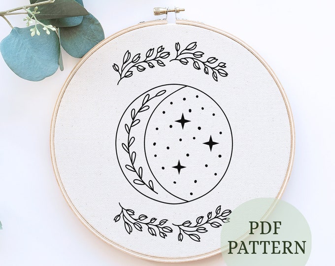 Digital PDF pattern Crescent Moon Girl Hand Embroidery Pattern PDF ...