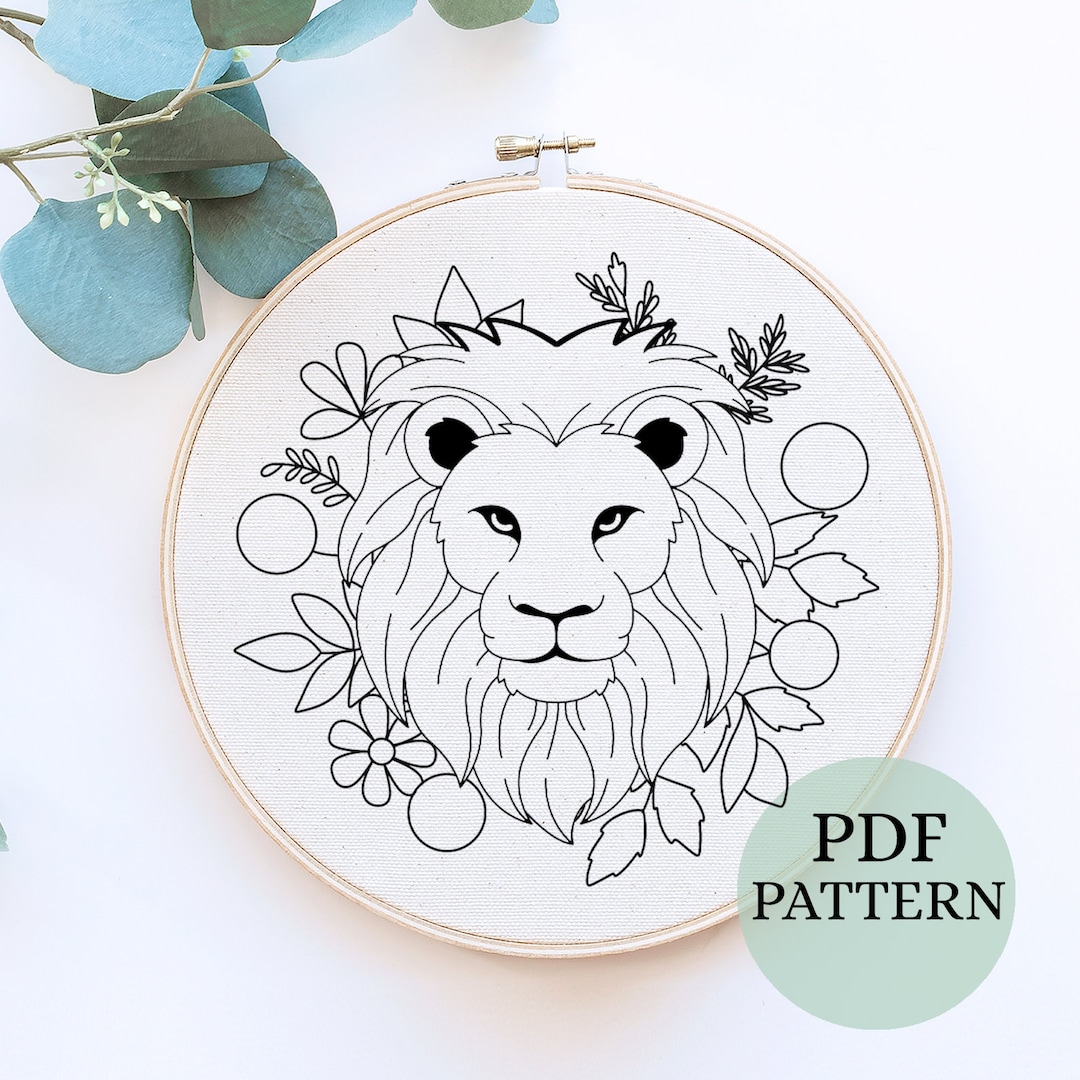 Lion Hand Embroidery Pattern, Animal Embroidery Design, Cute Lion ...
